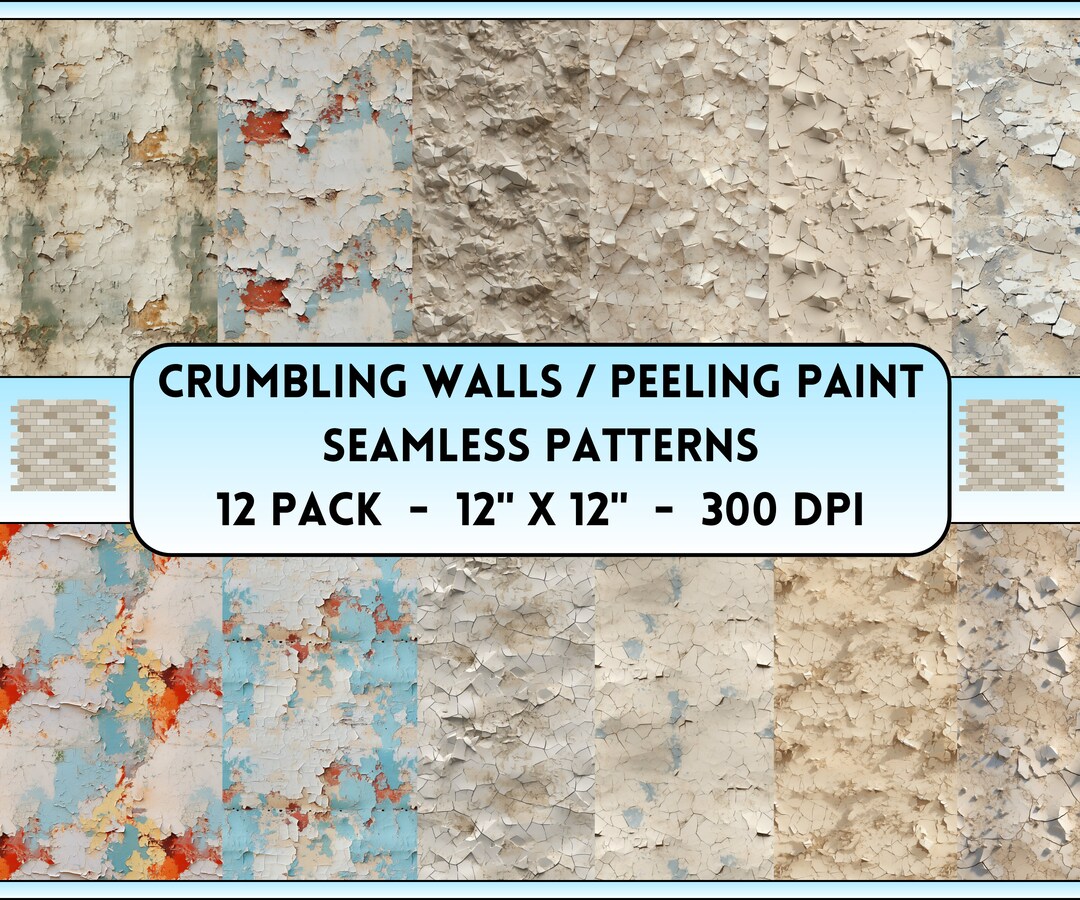 Peeling Paint Digital Prints, Crumbling Wall Seamless Patterns, Peeling ...