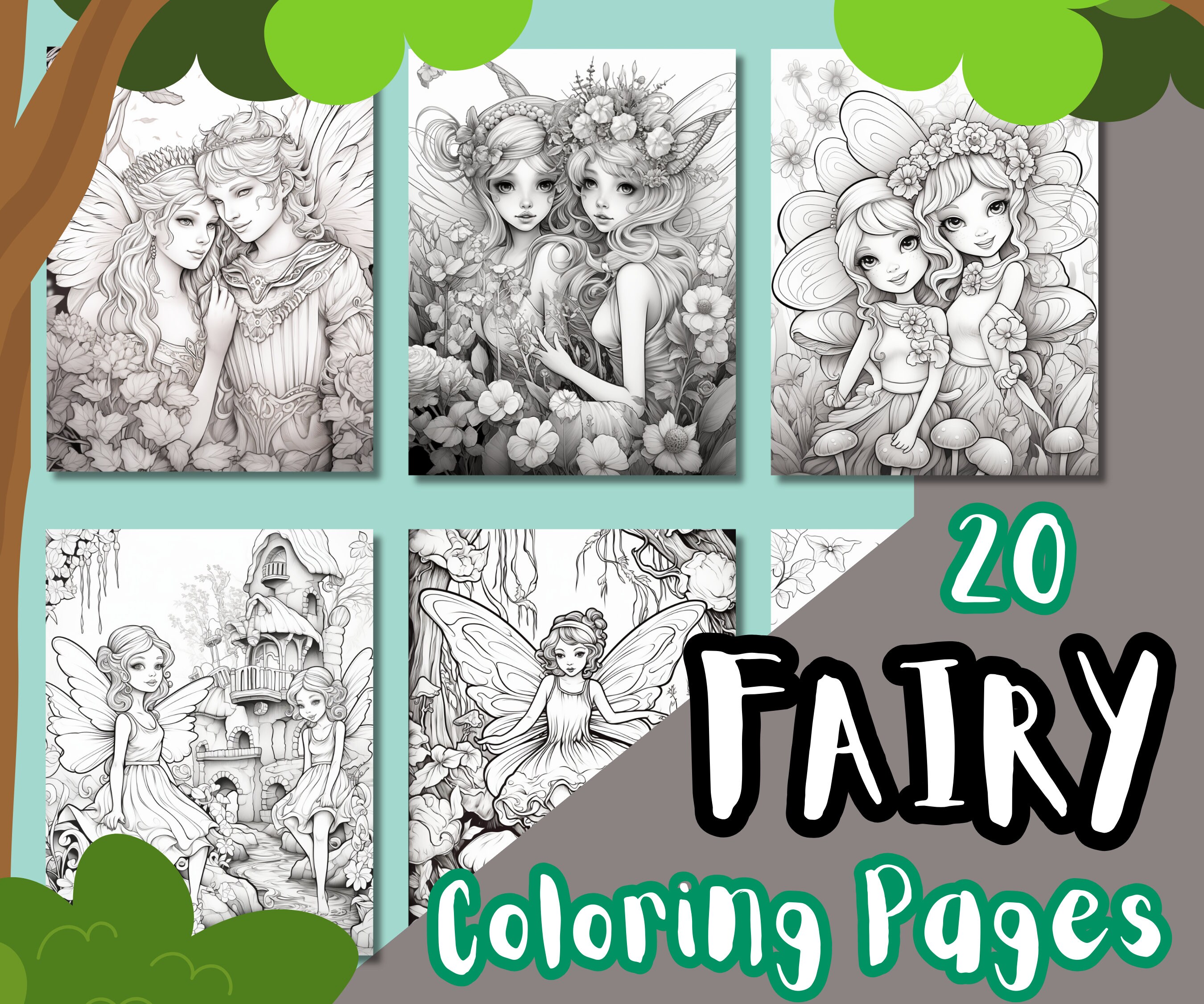 Fairy Coloring Pages, 20 Fantasy Coloring Sheets, for Kids and Adults ...