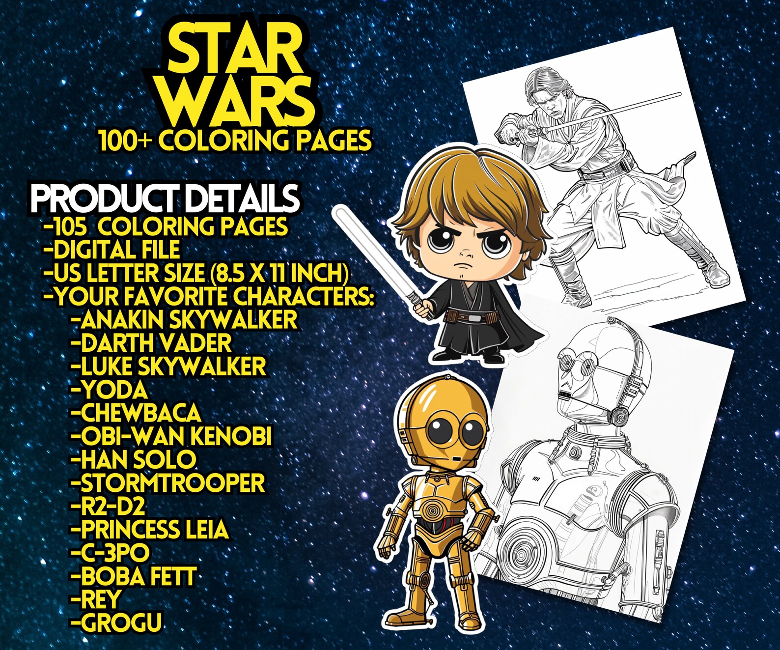 Star Wars Coloring Pages, 100+ Coloring Sheets, Star Wars Characters ...