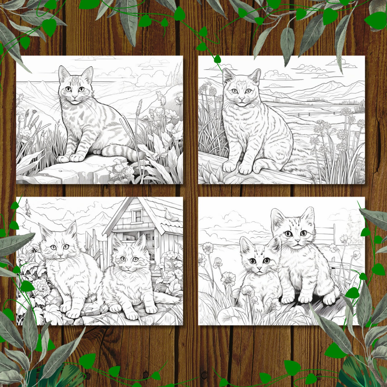 Cat Coloring Pages, Cute Cat Coloring Book, Adorable Cat & Kitten ...