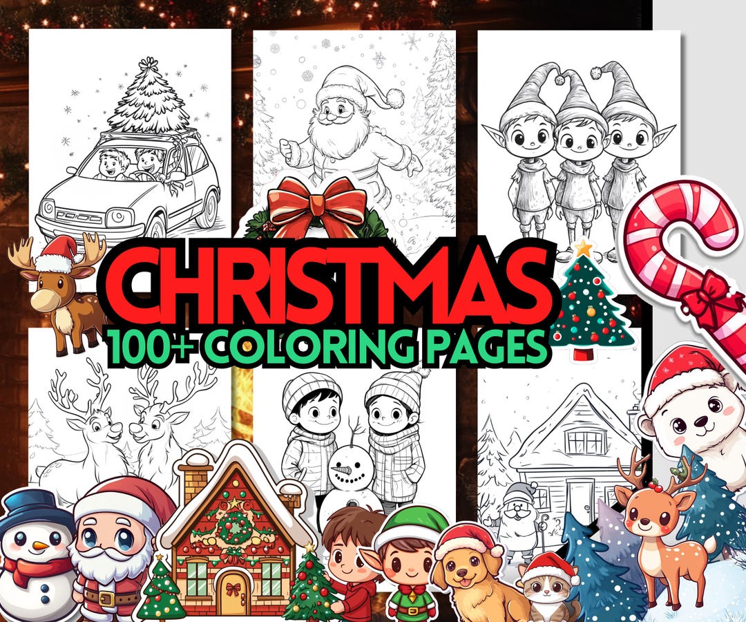 100+ Christmas Coloring Pages, Digital X-mas Coloring Book, Santa Claus ...