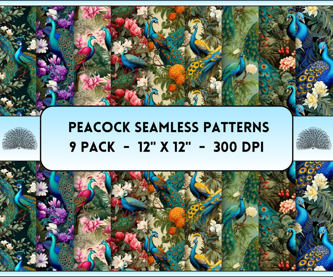 Tropical Peacocks Seamless Digital Paper Set, Printable Digital Paper ...