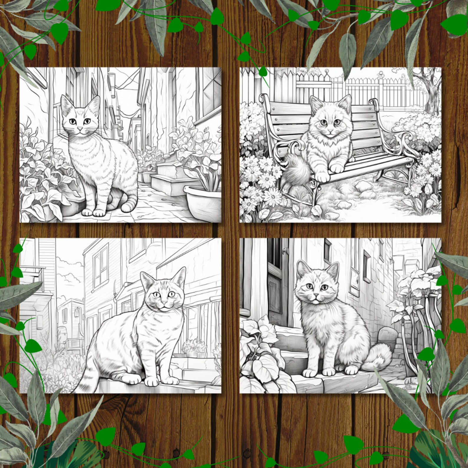 Cat Coloring Pages, Cute Cat Coloring Book, Adorable Cat & Kitten ...