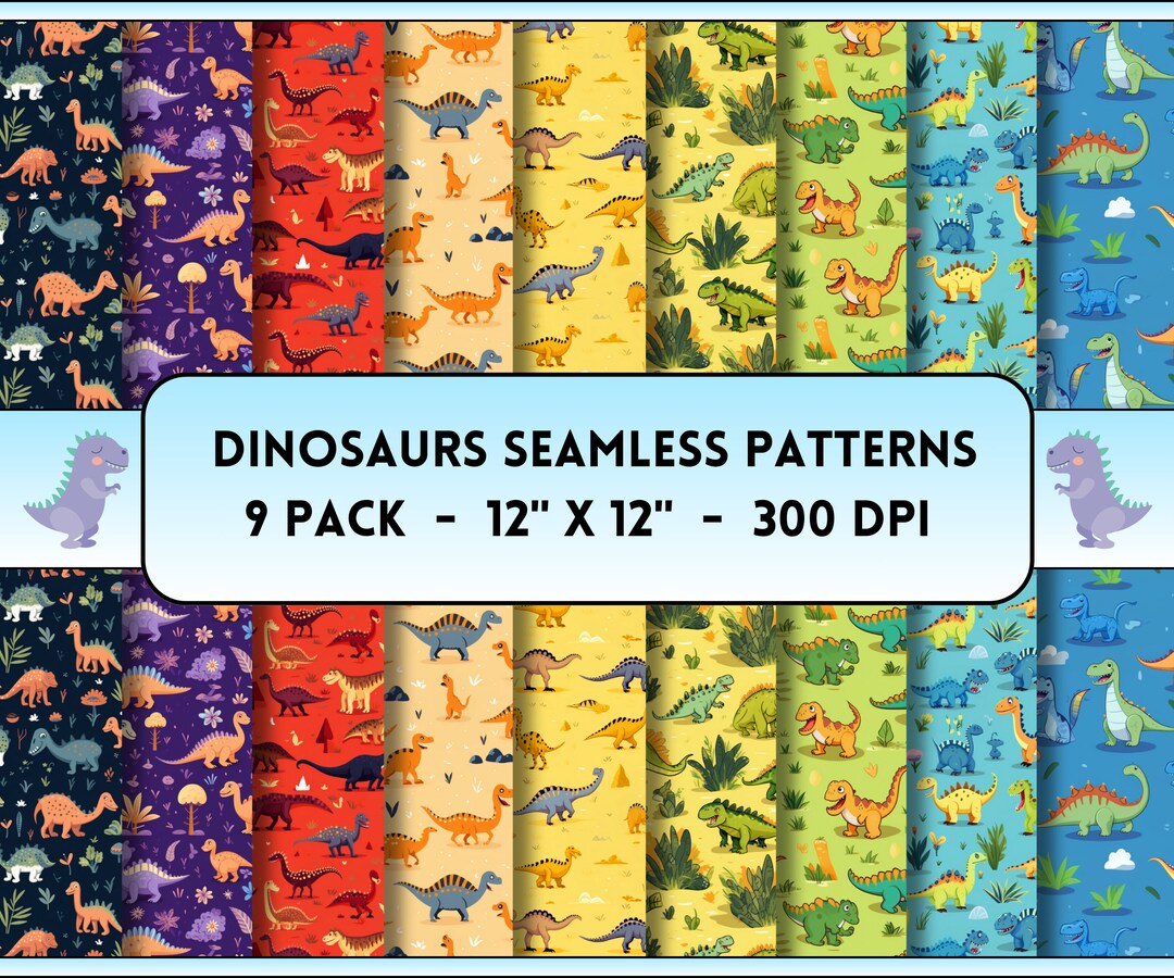 Dinosaur Seamless Patterns, Dinosaur Digital Paper, Jurassic Background ...