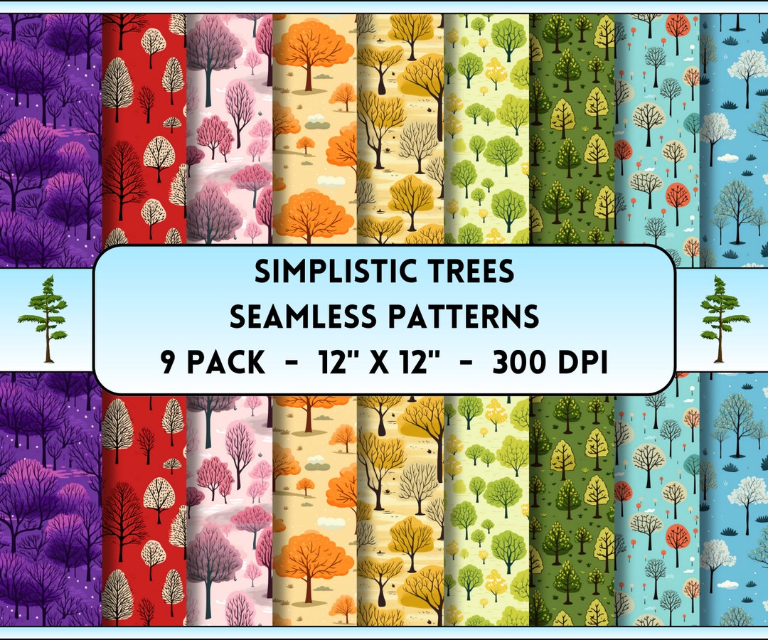 Succulent Trees Seamless Patterns, Trees Digital, Minimalistic Tree ...