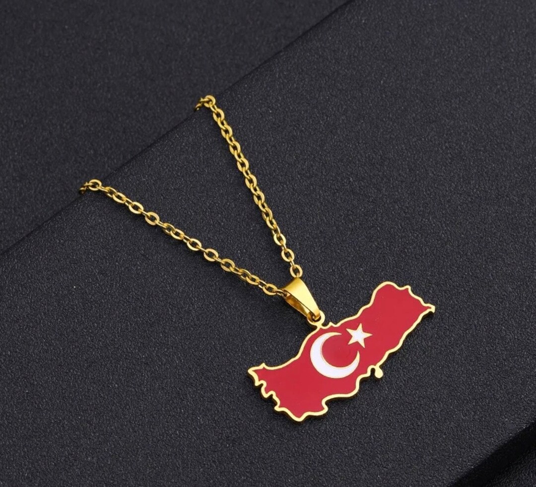 Turkey Türkiye Pendant Necklace - Gold - Etsy