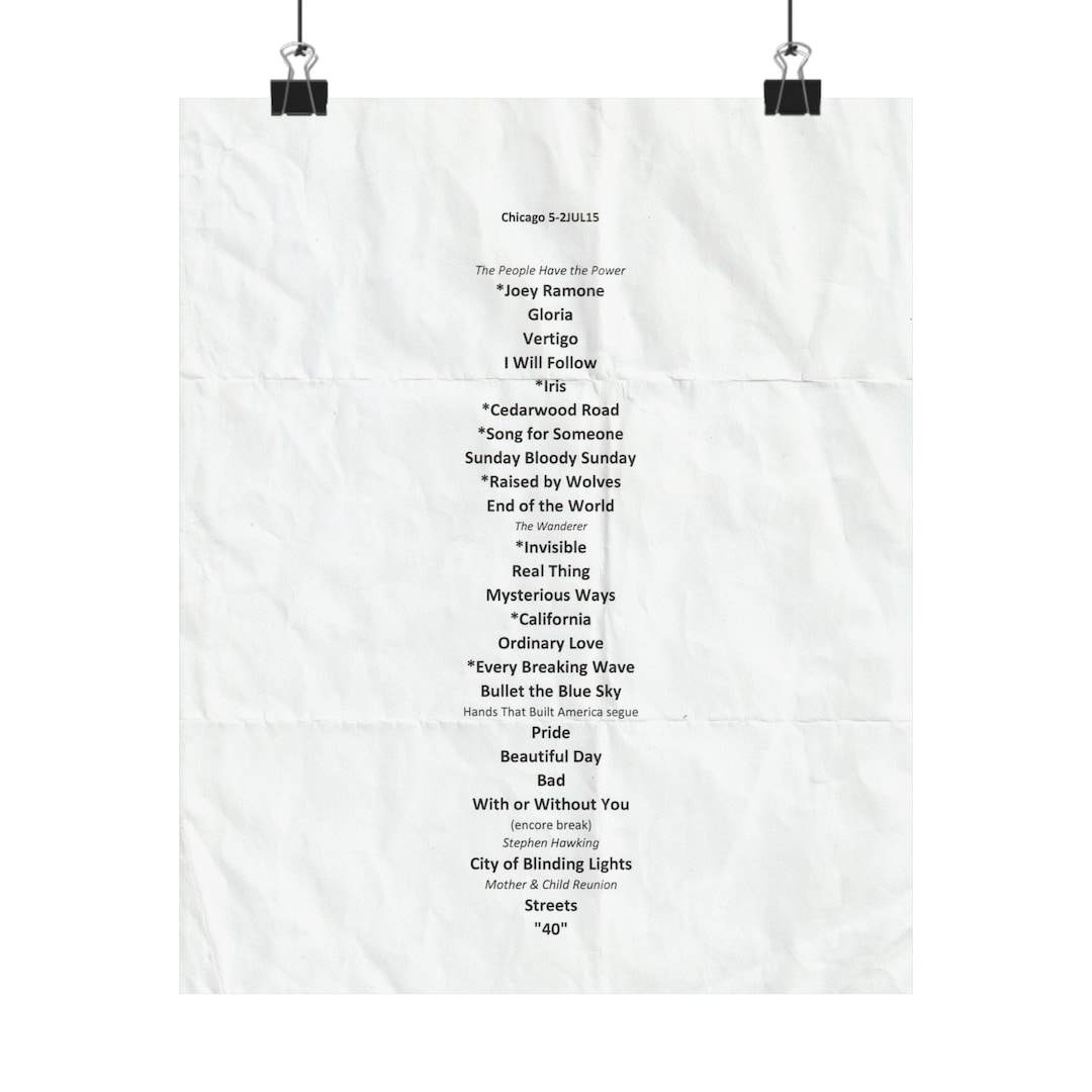 U2 Setlist Poster - Etsy