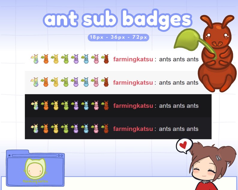 Twitch Discord Sub / Bit Badges Cute Kawaii Ant Bug Insect - Etsy