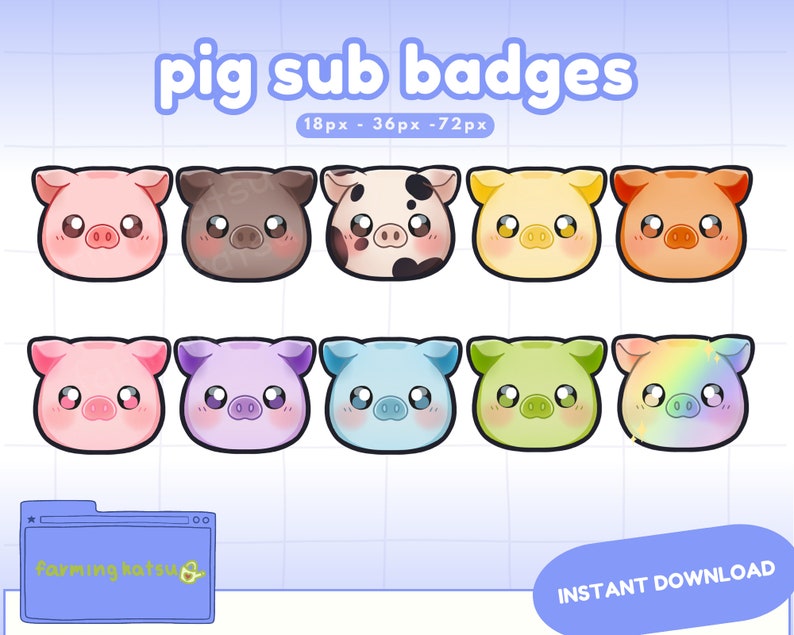 Twitch Discord Sub / Bit Badges Cute Kawaii Pig Piglet - Etsy Australia