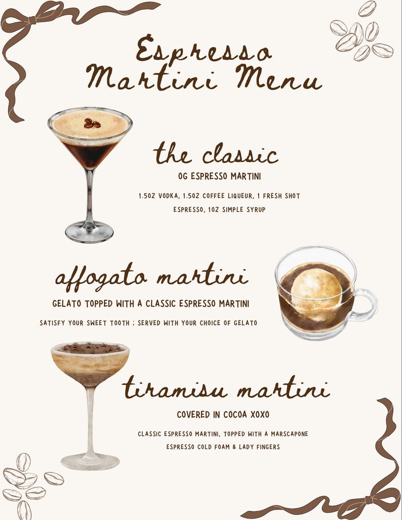 Espresso Martini Menu - Etsy