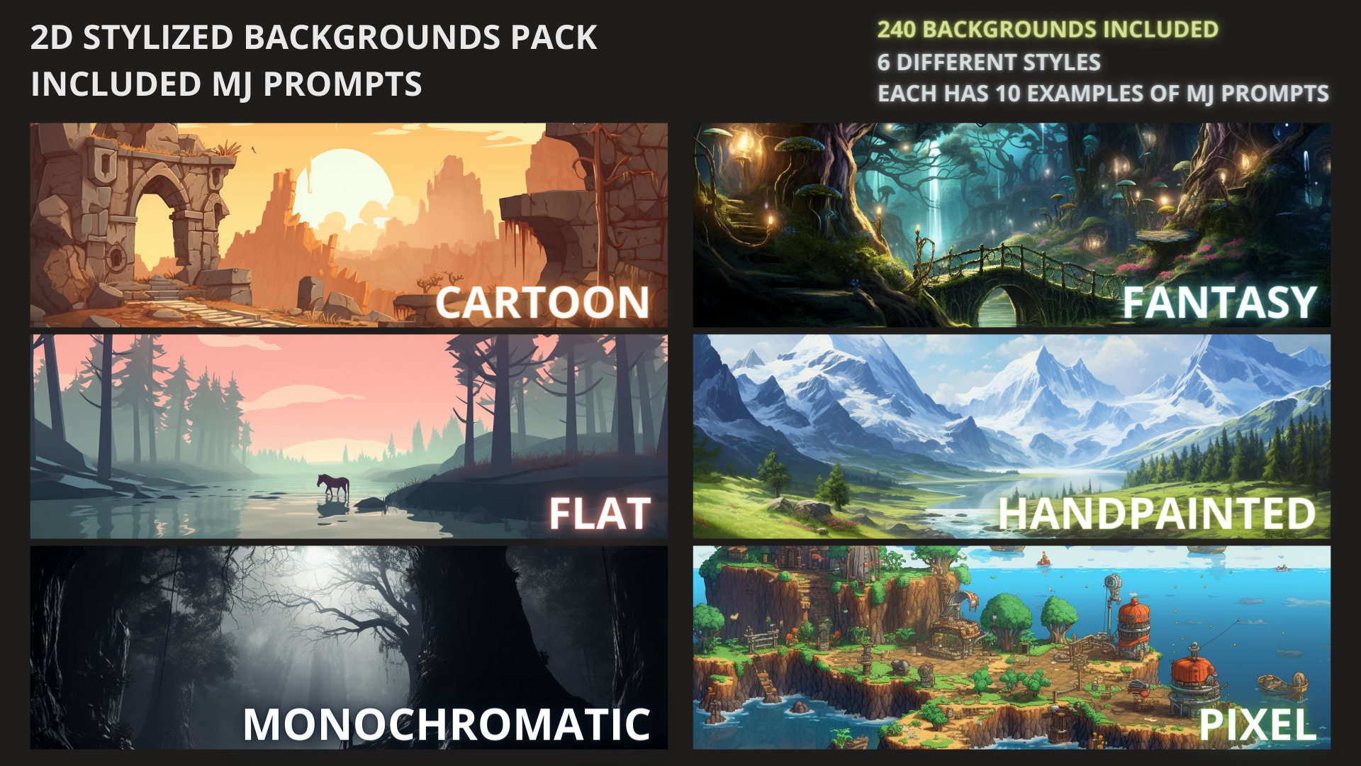 2D Stylized Backgrounds PACK, Included MJ Prompts - Etsy