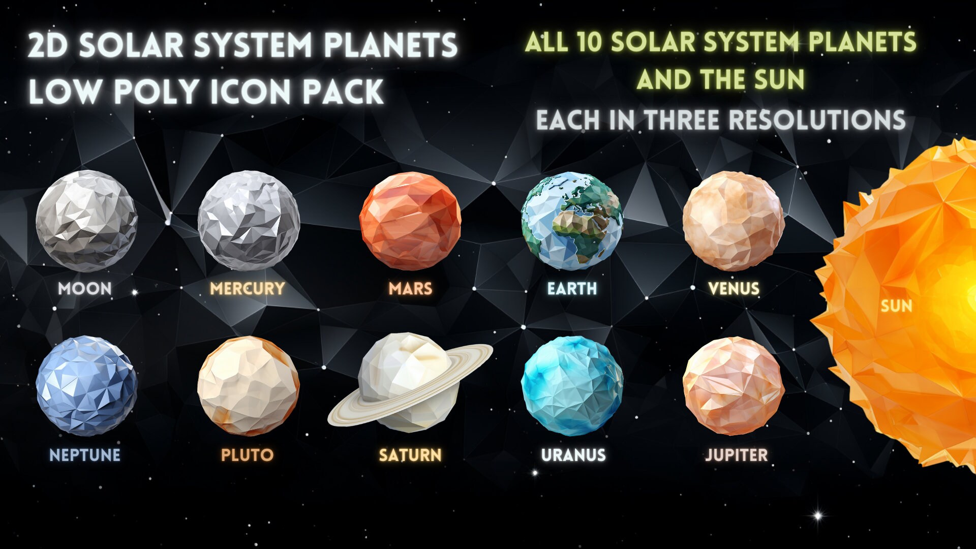 2D Solar System Low Poly Pack - Etsy