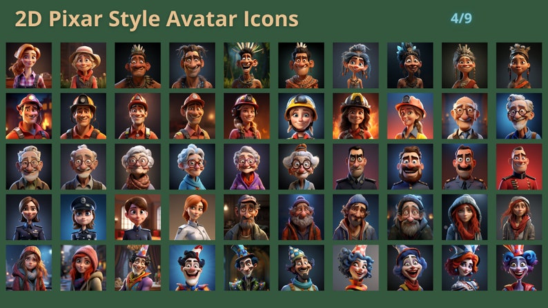 2D Pixar Style, Character Avatar Icons Mega Pack V1 - Etsy