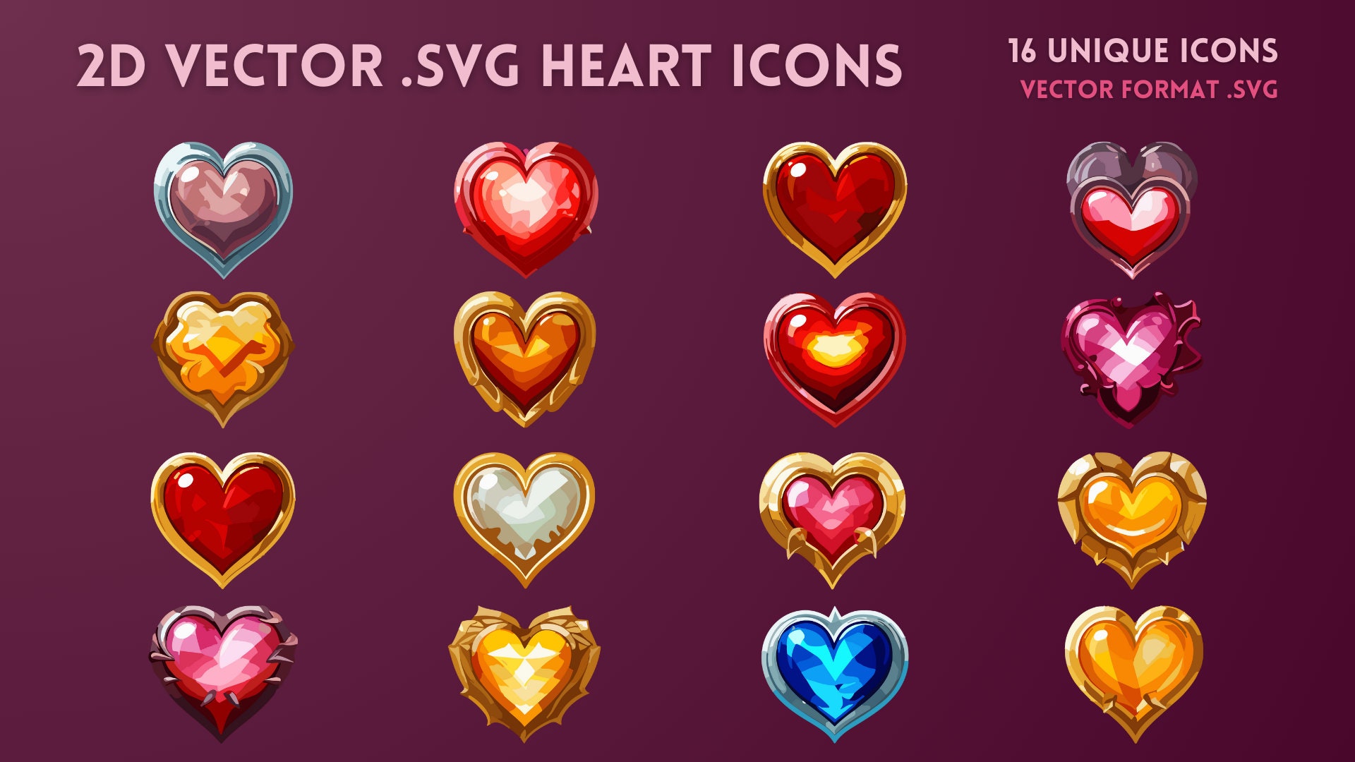 2D VECTOR .svg Heart Icons - Etsy