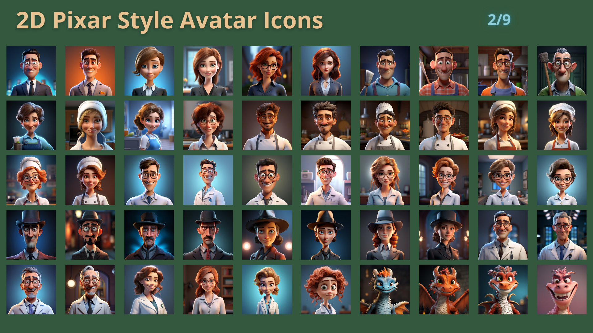 2D Pixar Style, Character Avatar Icons Mega Pack V1 - Etsy
