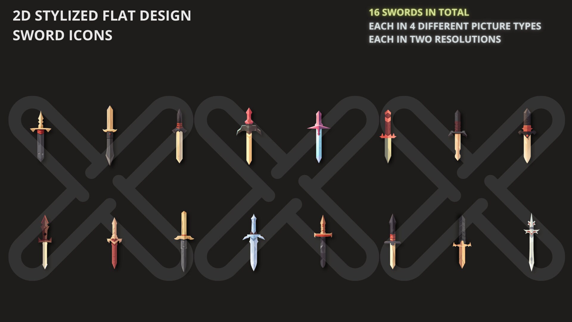 2D Stylized Flat Design Sword Icons - Etsy