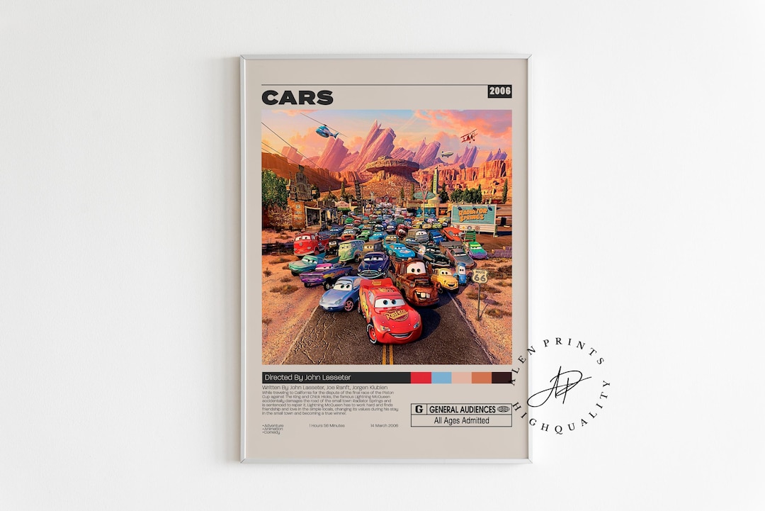 Cars Movie Poster, John Lasseter, Minimalist Movie Poster, Vintage ...