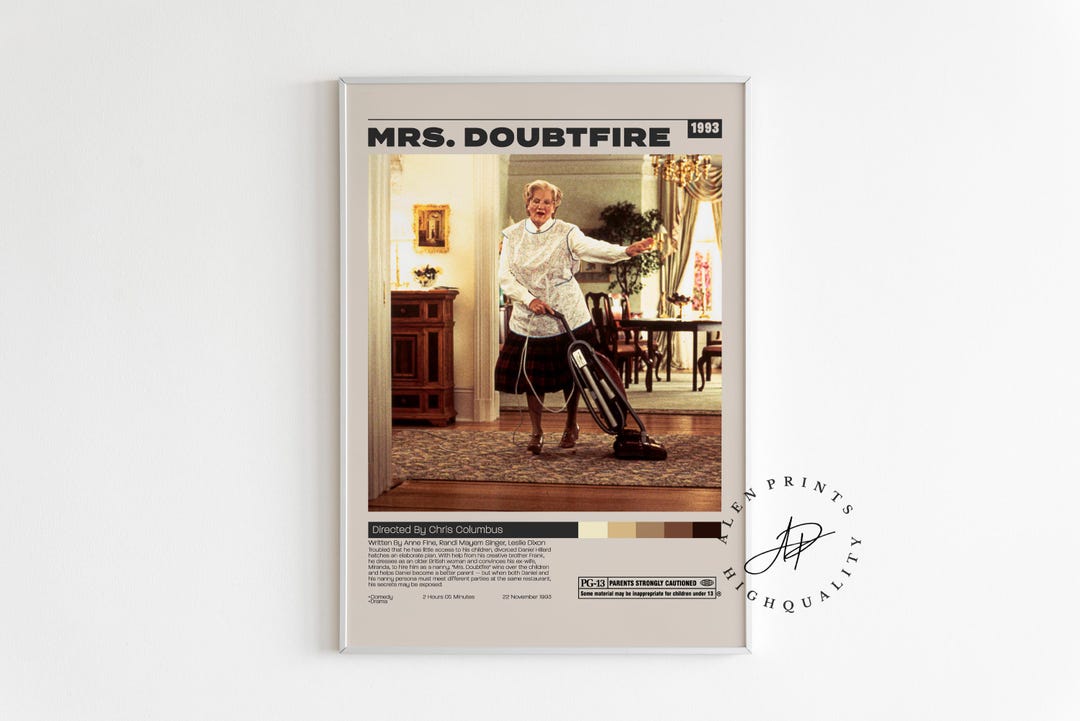 Mrs. Doubtfire Poster, Chris Columbus, Minimalist Movie Poster, Vintage ...
