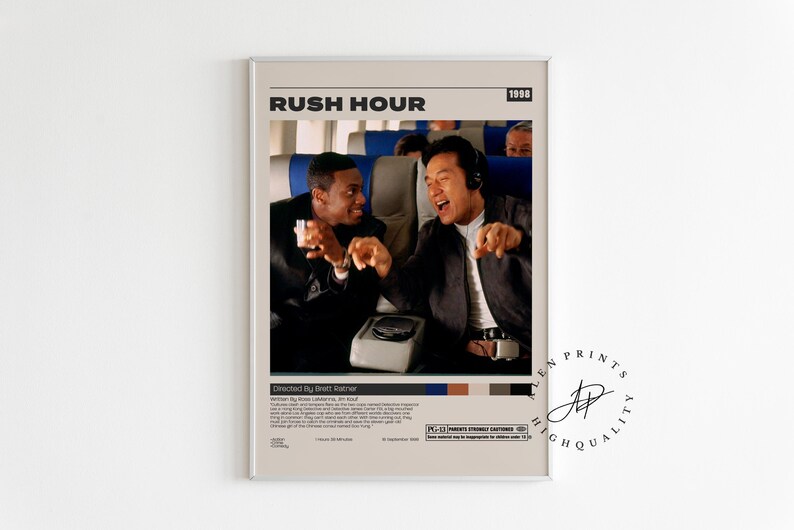 Rush Hour Poster, Brett Ratner, Minimalist Movie Poster, Vintage Retro ...