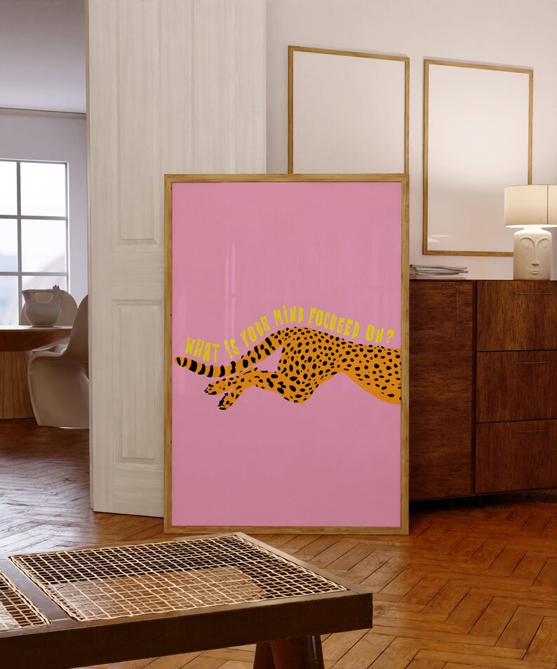 Leopard Illustration Print | Vivid Pink Colorful Typography Poster ...