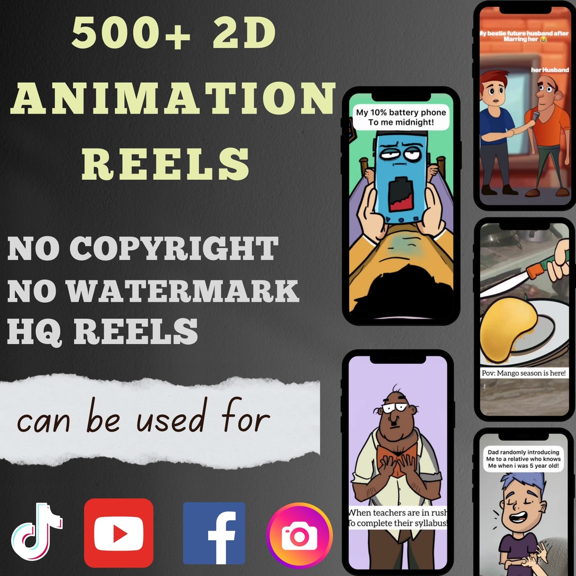 500+ 2D Animation Funny Reels Bundle for Instagram Faceless Reels ...