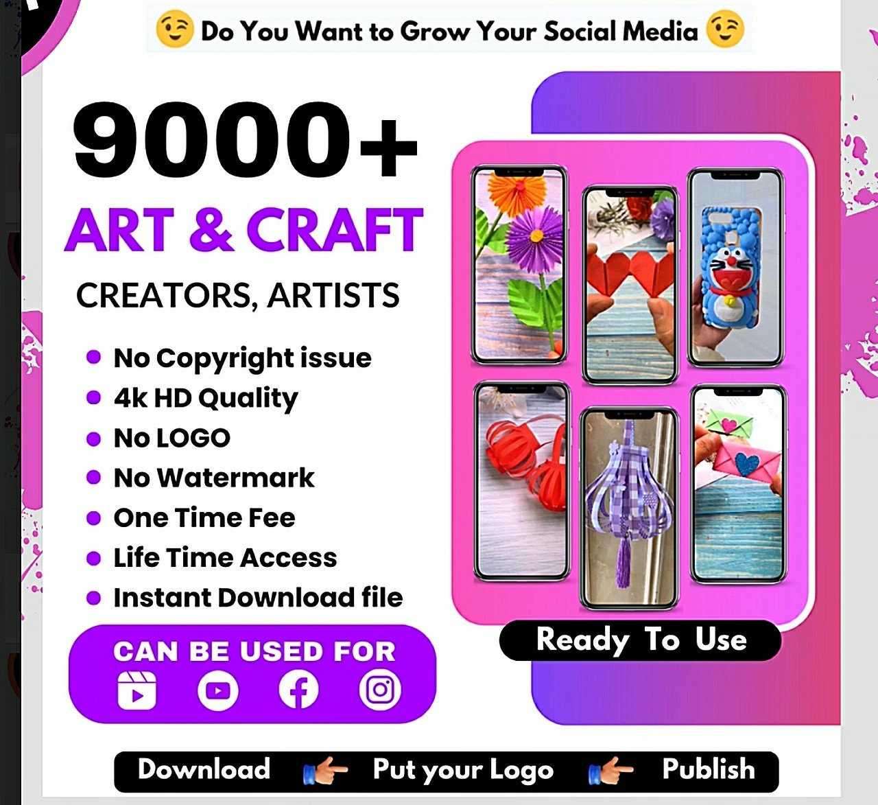 9000 Instagram-Rollen, Kunst und Handwerksrollen, Youtube-Shorts ...