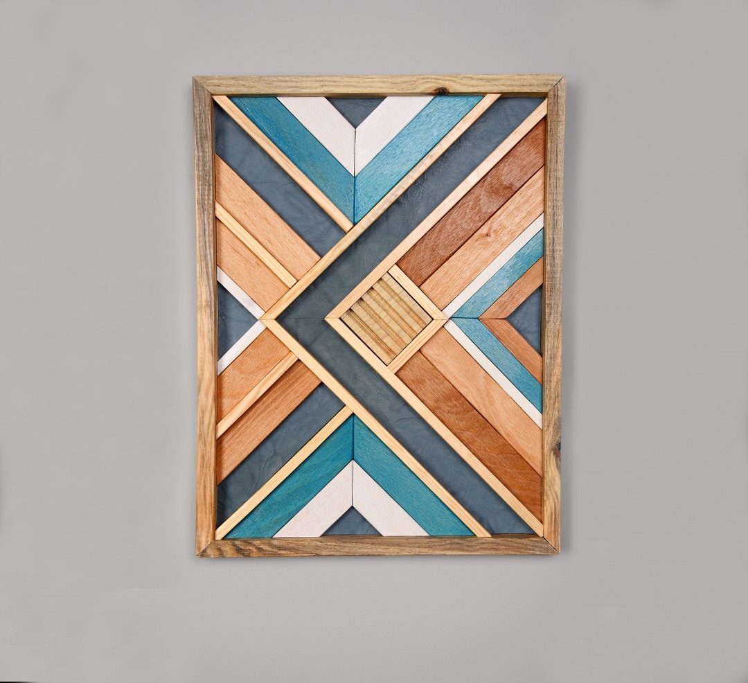 Artistic Rectangular Wood Mosaic and Leather Elegance Handcrafted ...