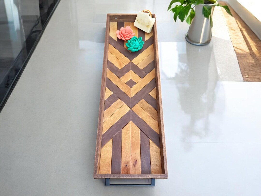 Wood Mosaic Serving Tray With Handles Custom Wood Tray Wooden Coffee ...