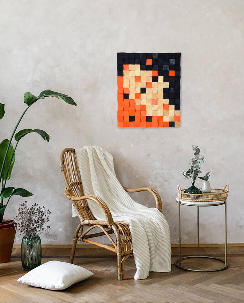Handcrafted Wooden Pixel Wall Hanging Unique Geometric Home Decor ...