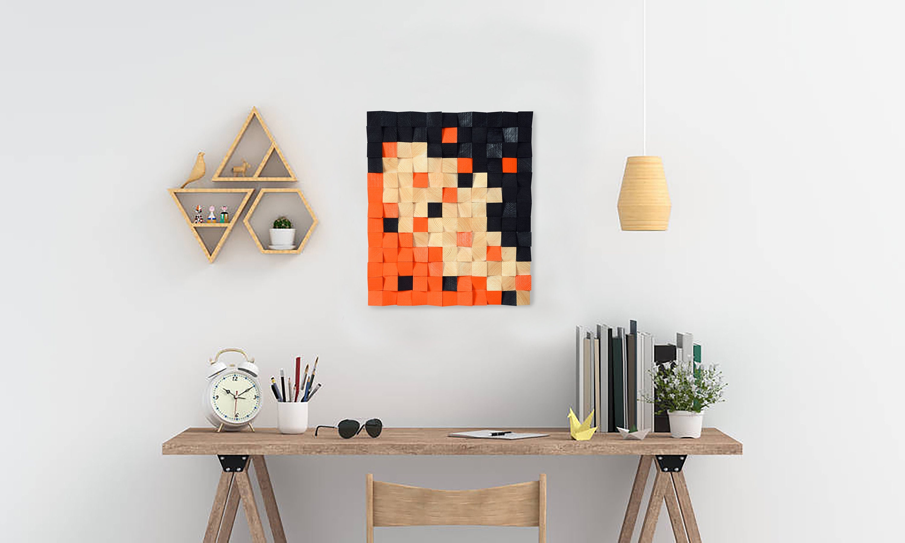 Handcrafted Wooden Pixel Wall Hanging Unique Geometric Home Decor ...