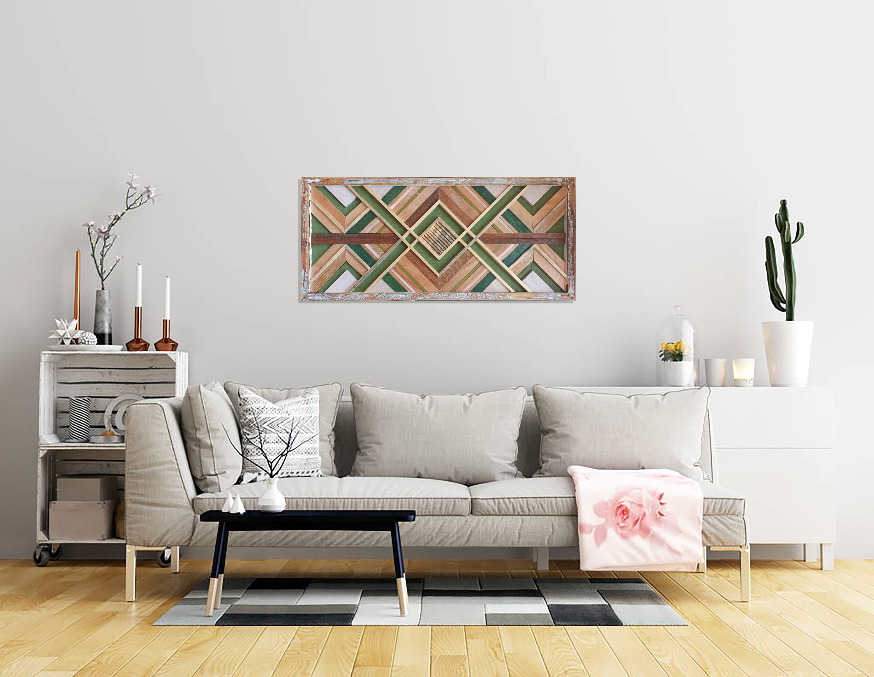 Artistic Rectangular Wood Mosaic and Leather Elegance Handcrafted ...