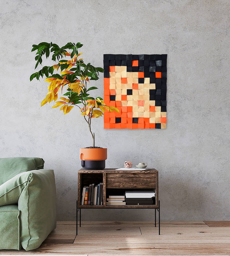 Handcrafted Wooden Pixel Wall Hanging Unique Geometric Home Decor ...
