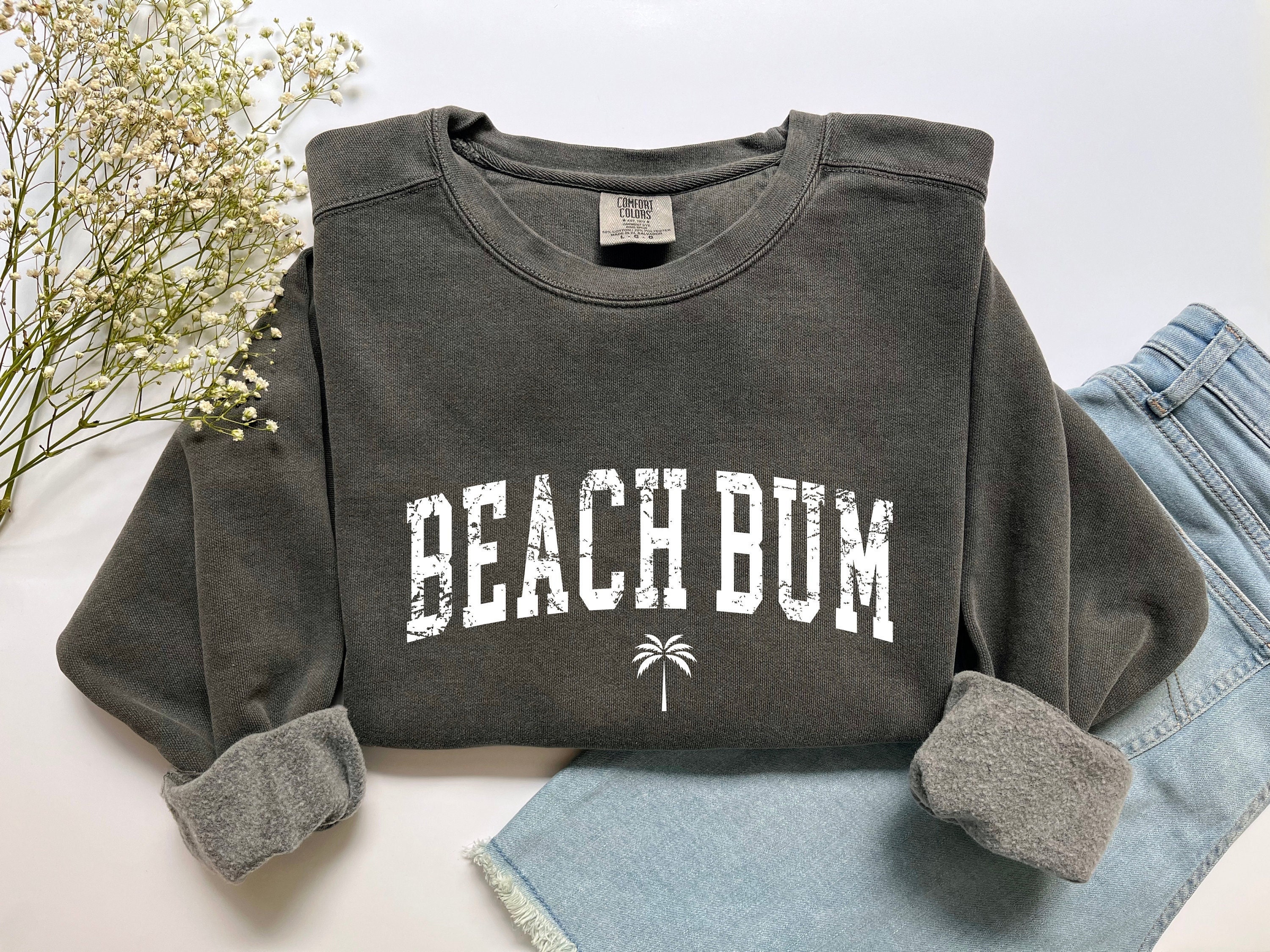 Beach Bum Sweat, Comfort Colors Sweatshirt, Women's Graphic Tees, Palm ...