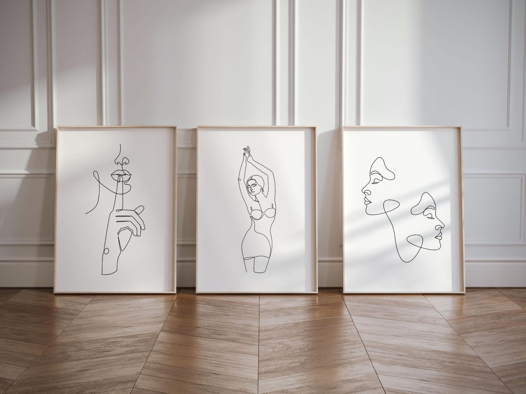 Gallery Wall Set of 3, One-line Illustration, Minimal Wall Art ...