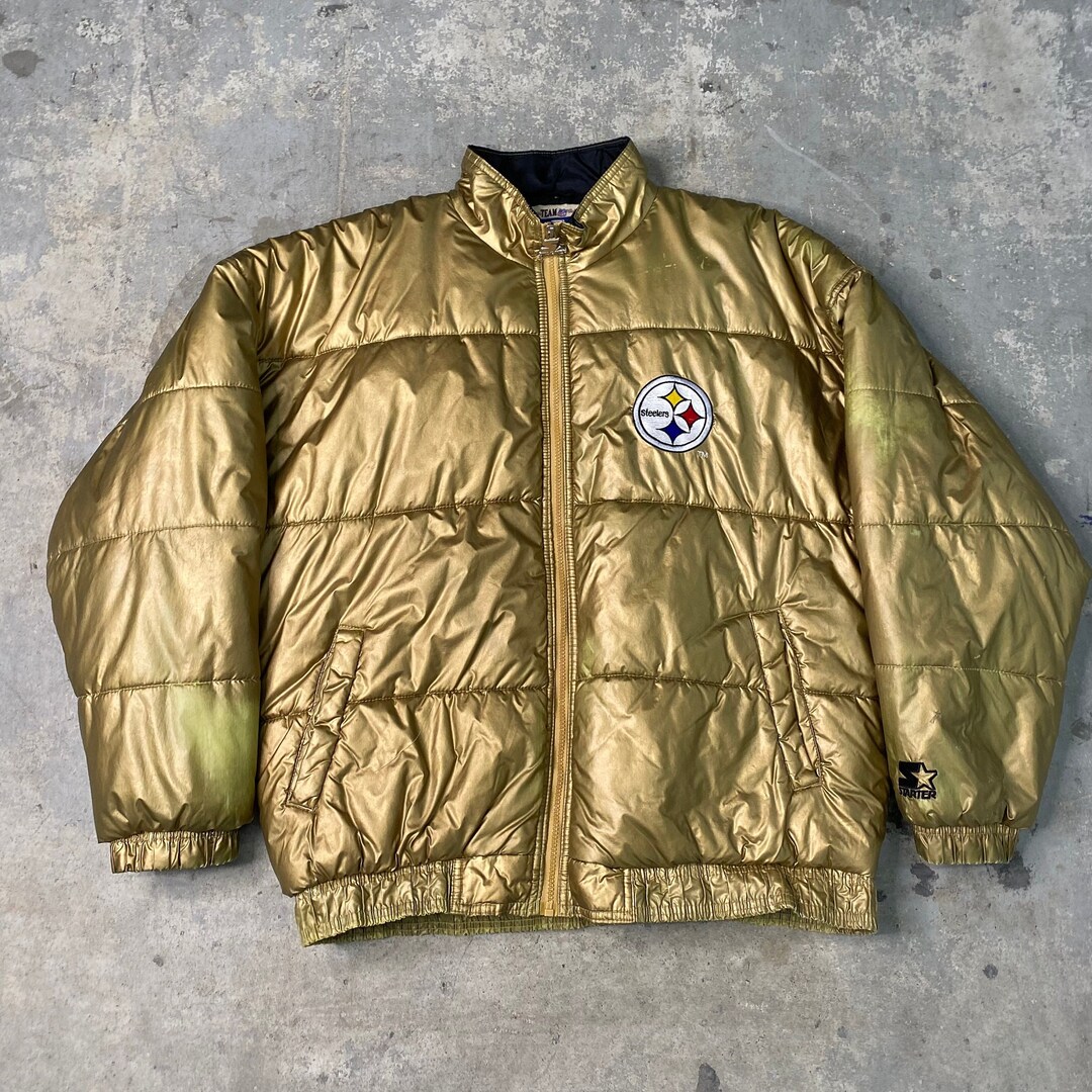 Vintage 1990s Pittsburgh Steelers Gold Puffer Jacket / Football Jacket ...