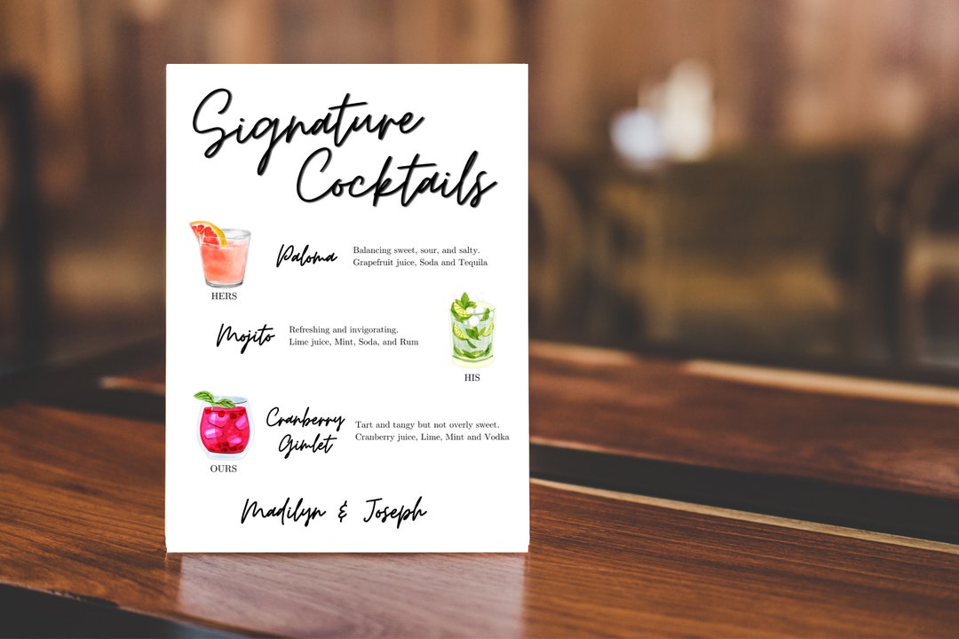 Signature Cocktails Sign 8x10 Template - Etsy