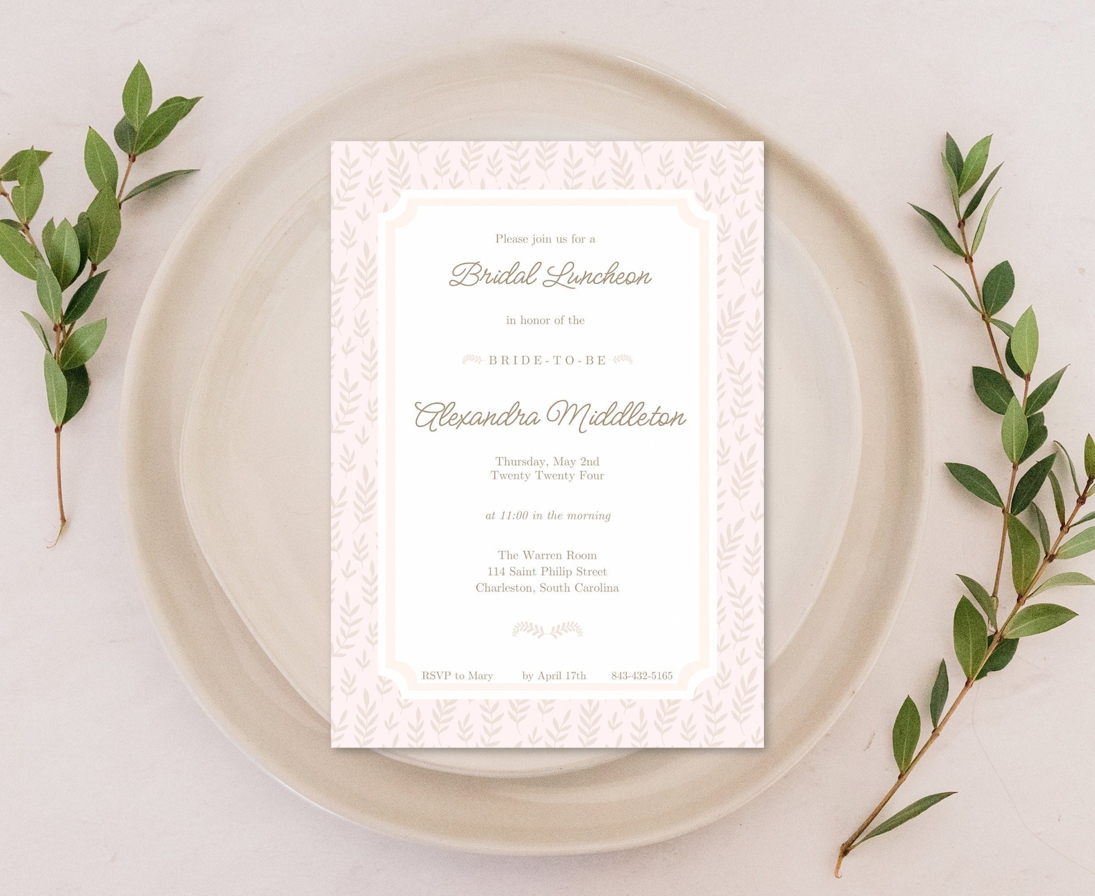 Leaf Imprint Bridal Luncheon Invitation Template - Etsy