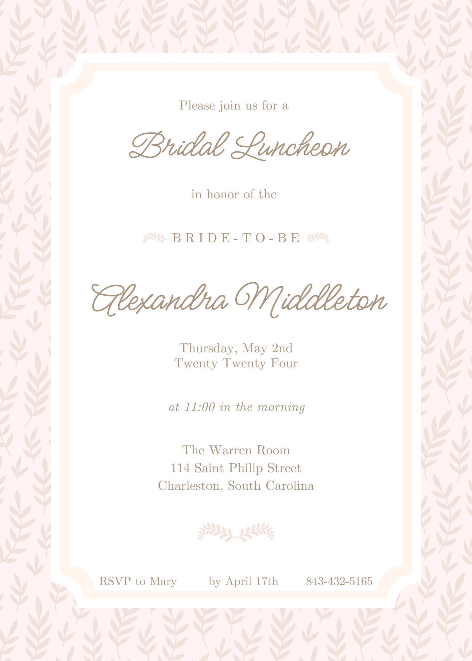 Leaf Imprint Bridal Luncheon Invitation Template - Etsy
