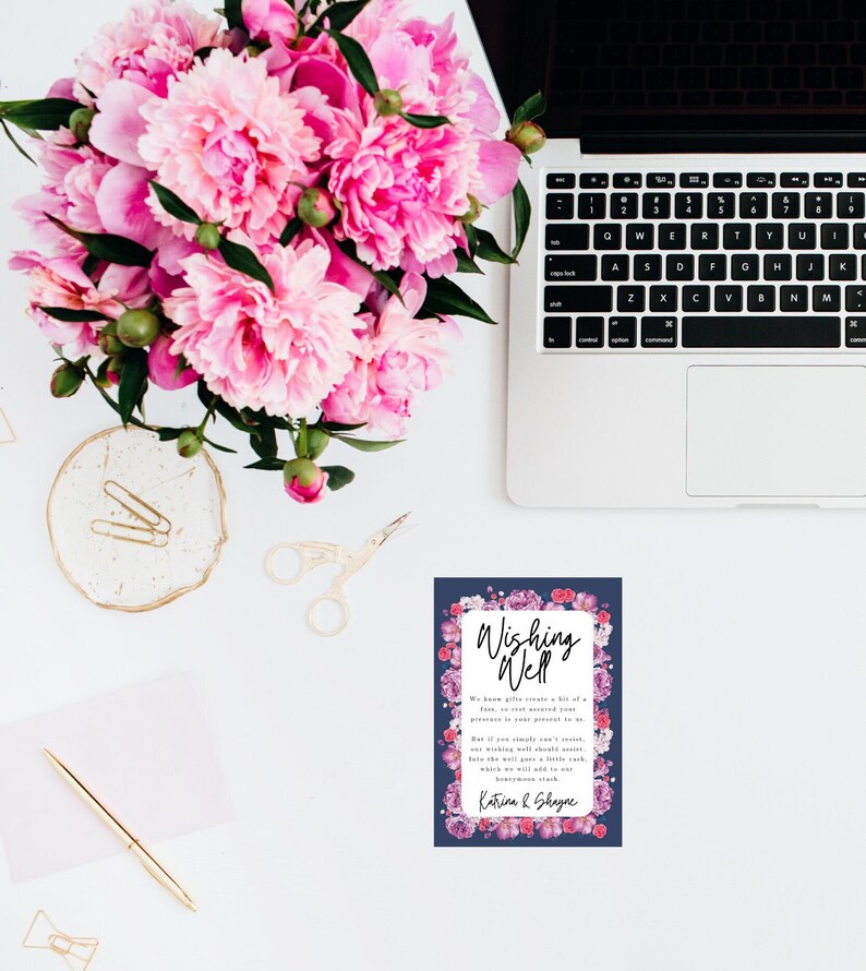 Navy Floral Printable Wedding Wishing Well Card Template - Etsy