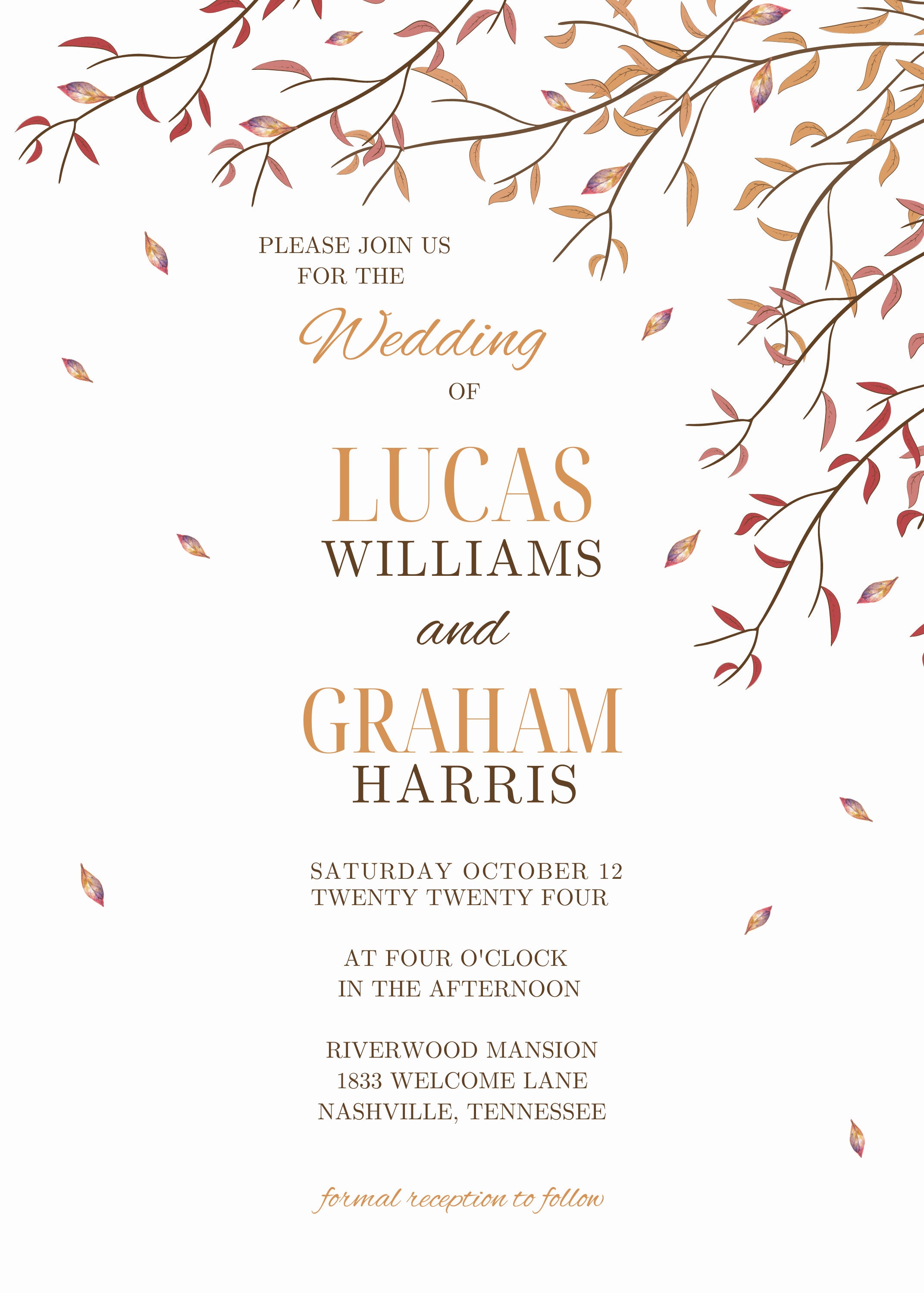 Fall in Love Printable Wedding Invitation Template - Etsy