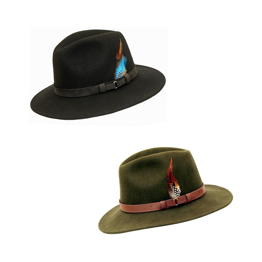 Mens or Womens 100% Wool Fedora Hat With Leather Band Cowboy Ranger ...