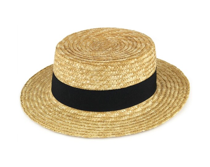 1900's Men's Sailor Skimmer Boater Hat / Stiff Sennit Straw Hat / Men's ...