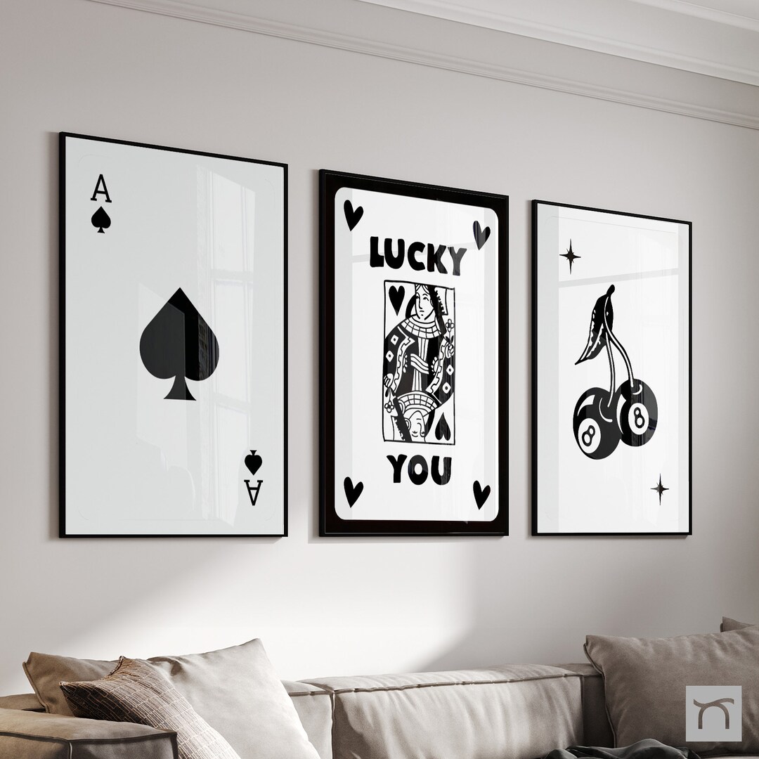 Trendy Retro Wall Art Set of 3, Black Ace Card Poster, Ace Card Print ...