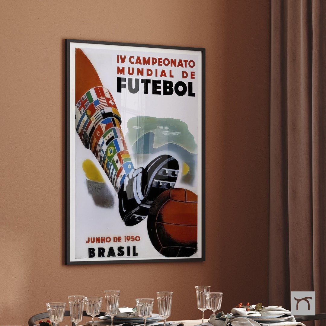 Vintage World Cup Football, Soccer Poster, Brazil 1950, Football Poster ...