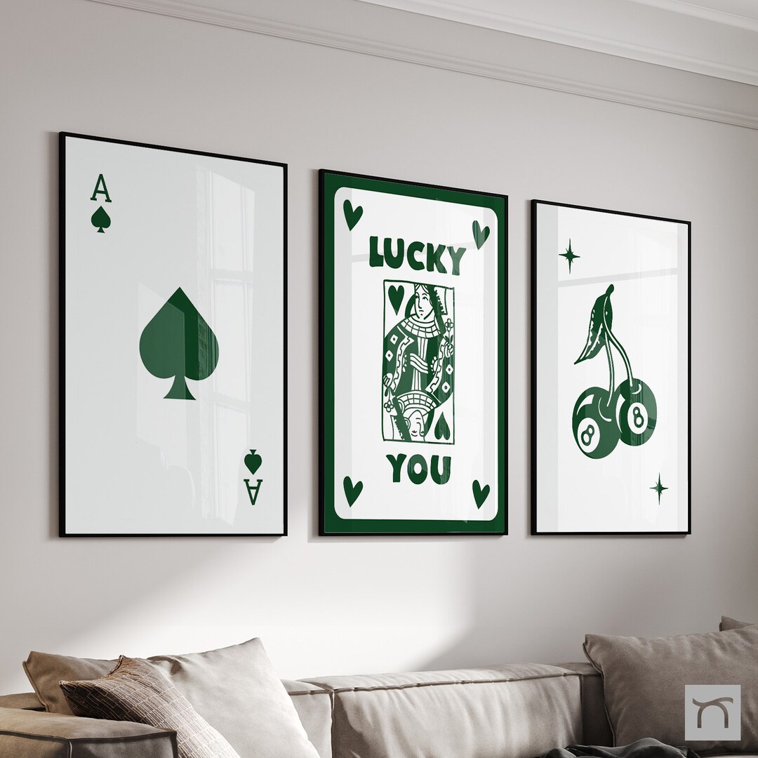 Trendy Retro Wall Art Set of 3, Lucky You Print, Retro Trendy Aesthetic ...