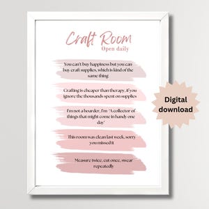 Funny Craft Room Rules Print: Humorous Pink Wall Art (digital Download ...