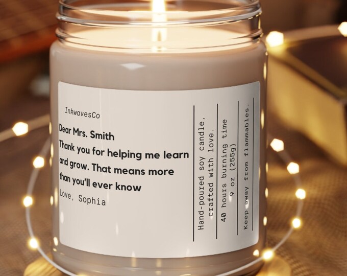 Personalized Teacher Appreciation Candle, Teacher Thank You Candle ...