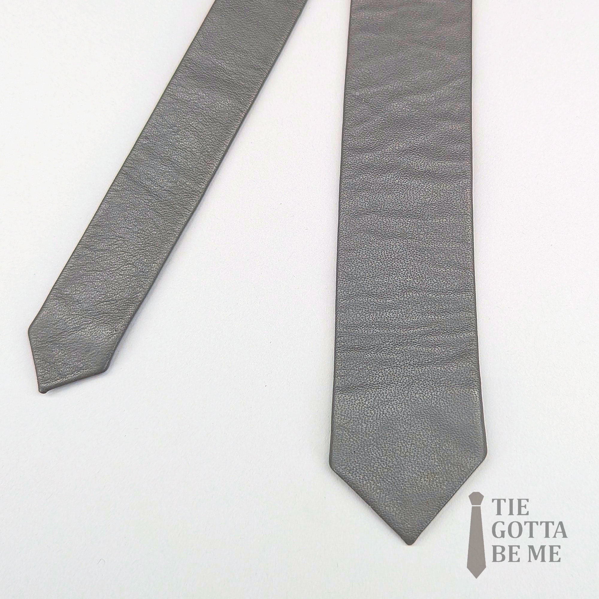Classic Collector Vintage Men Women Unisex Skinny Gray Leather Necktie ...