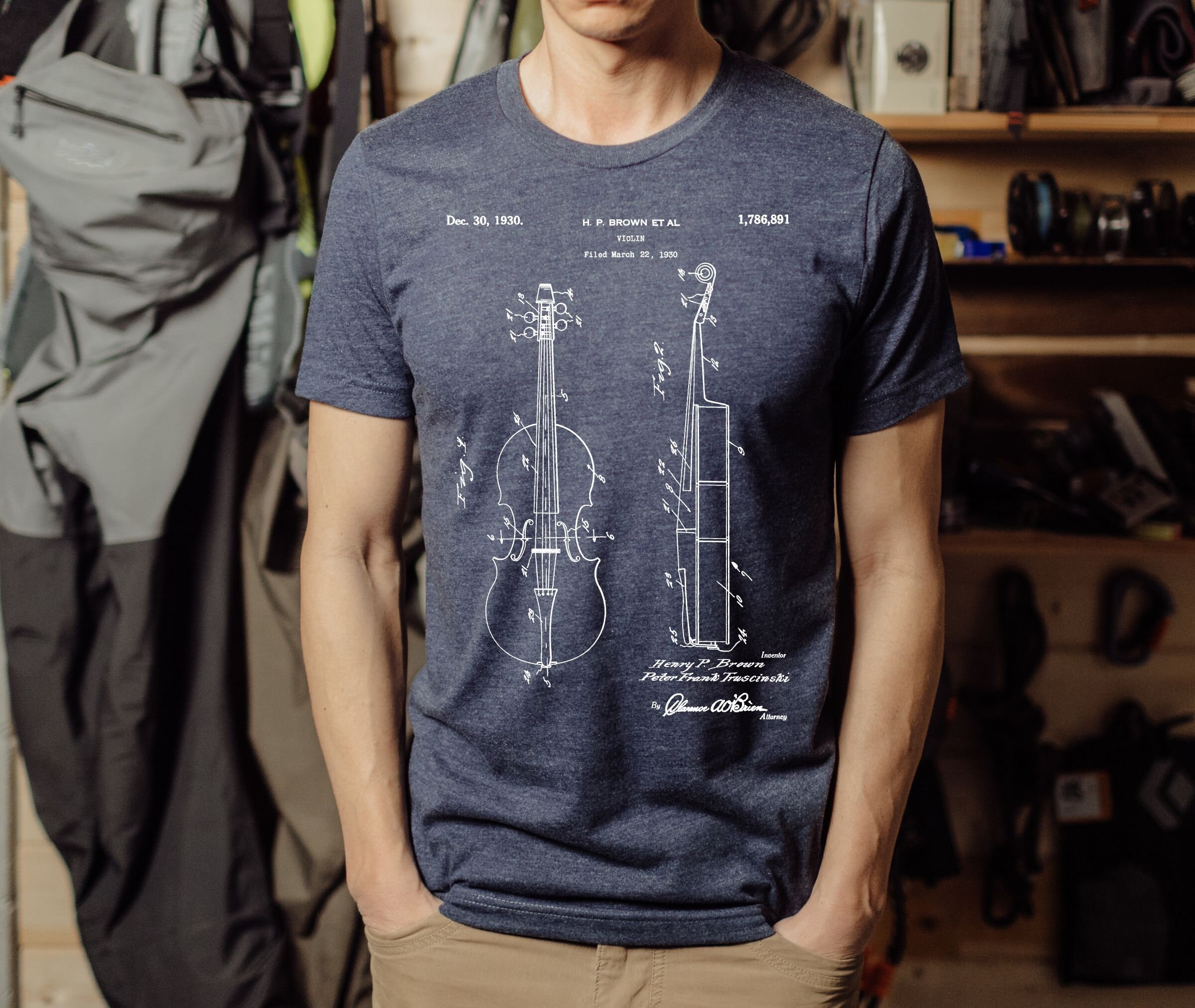 Violin Patent Print T-shirt, String Instrument Blueprint Design ...