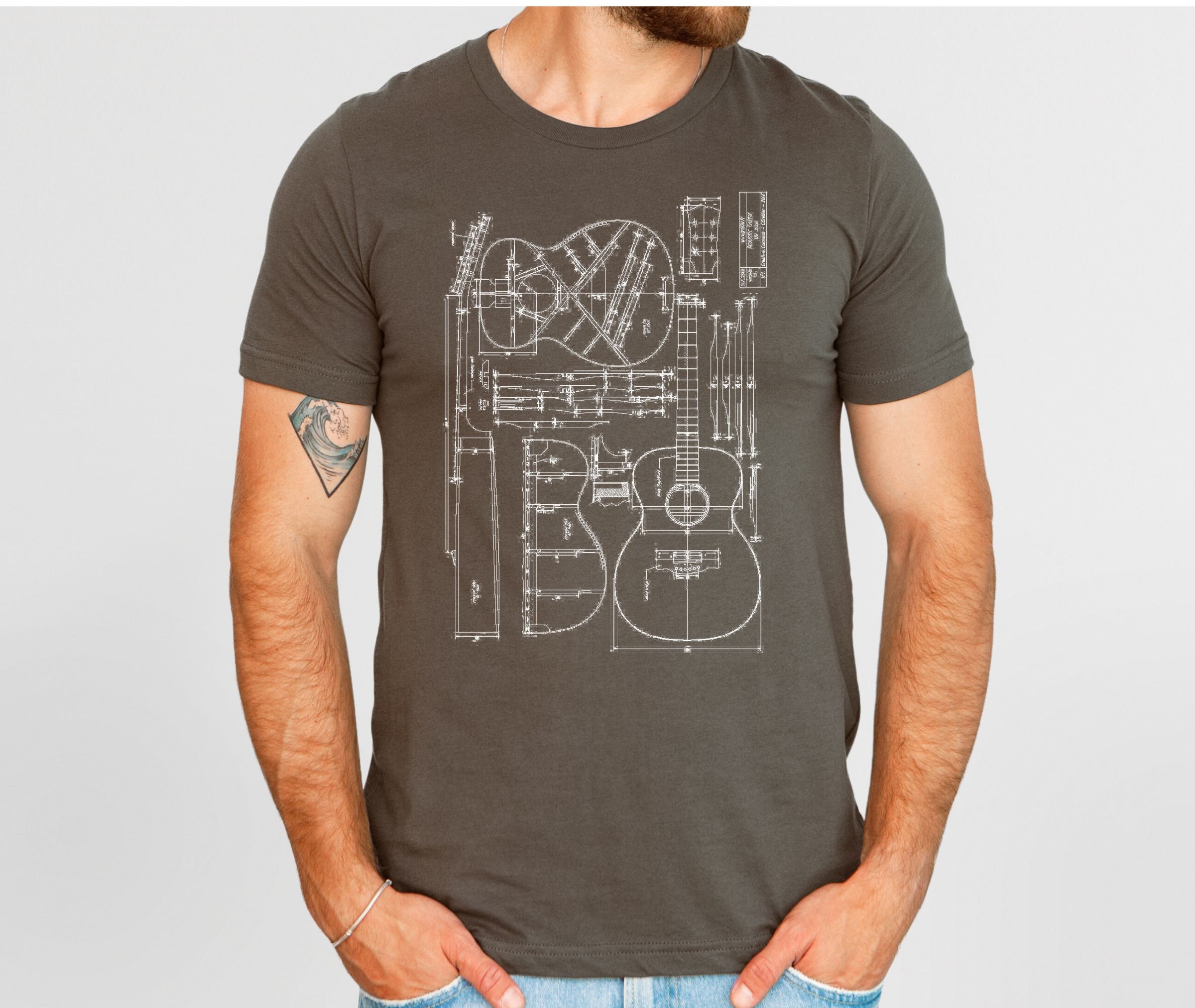 Acoustic Guitar Blueprint T-shirt for Music Lovers, Gift for Guitar ...
